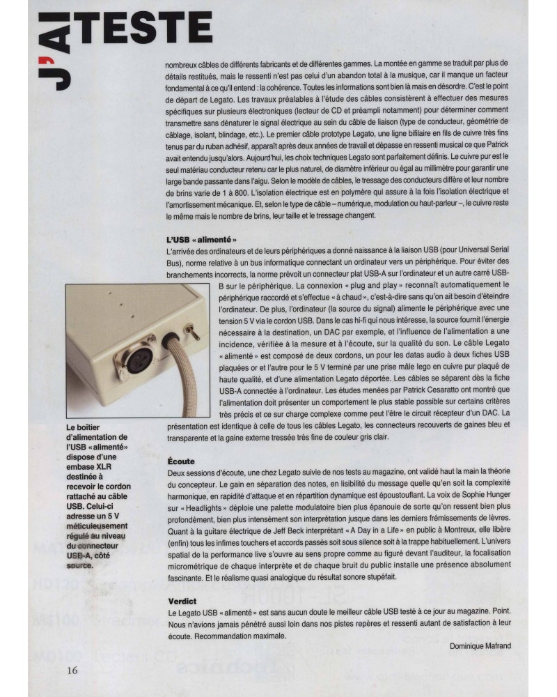 Legato Audio Referenza Superiore Numérique USB Alimenté - câble USB